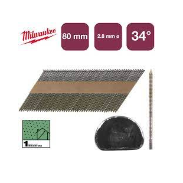 Milwaukee Prstenasti ekseri tip “D” 2,8 x 80 mm 34°, RS B/SC-1 , 2200 kom, 4932492603