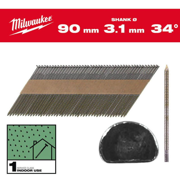 Milwaukee Prstenasti ekseri tip “D” 3,1 x 90 mm 34°, RS B/SC-1 , 2200 kom, 4932492604