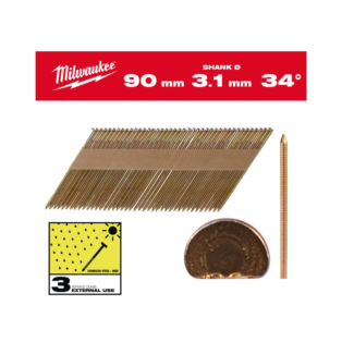Milwaukee Toplo pocinkovani ekseri tip “D” 3,1 x 90 mm 34°, RS HDG/SC-3, 2200 kom, 4932492615