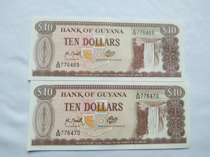 Gvajana 10 dolara,1992 god.UNC,vezani brojevi