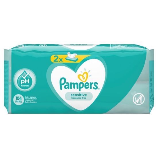 Pampers Sensitive, vlažne maramice, 2x52 komada