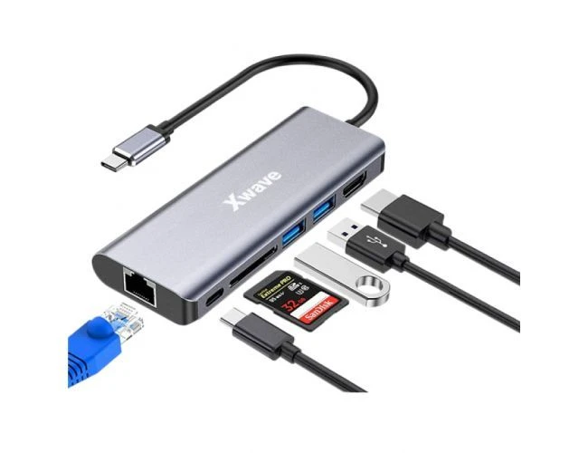 Xwave adapter USB C na HDMI/2xUSB A/SD/RJ-45/USB C