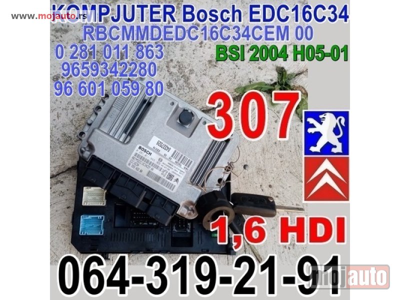 KOMPJUTER 1,6 HDI Bosch EDC16C34 , 0 281 011 863