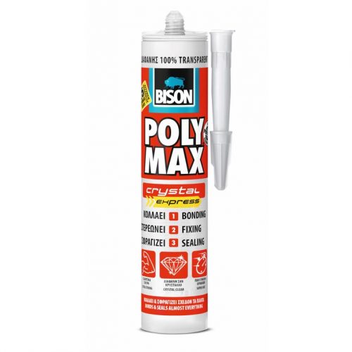 Bison Poly Max Crystal Express – Univerzalni građevinski lepak i zaptivna masa, providna, 300ml