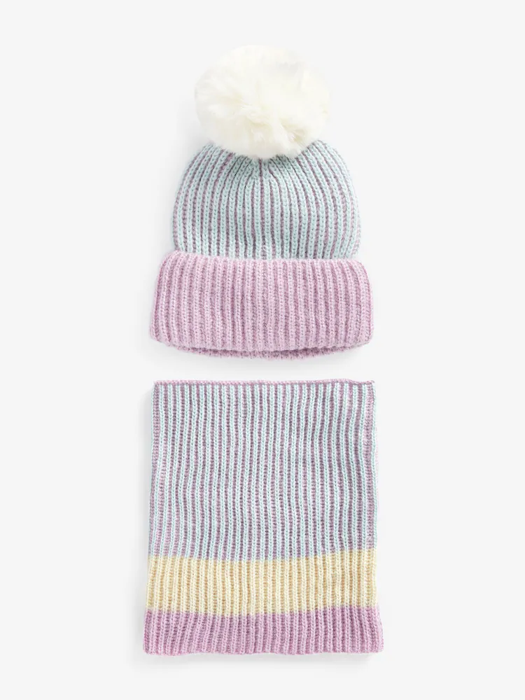 Lilac Purple/Mint Green Colourblock Hat & Scarf Set 1-16yrs (1-13yrs)