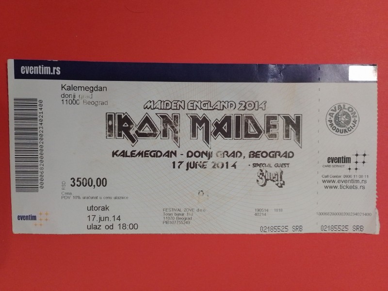 IRON MAIDEN - ULAZNICA 17. JUN 2014