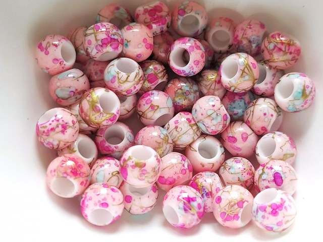 (A1320) Akrilne perle velika rupa mramorno roze 50kom