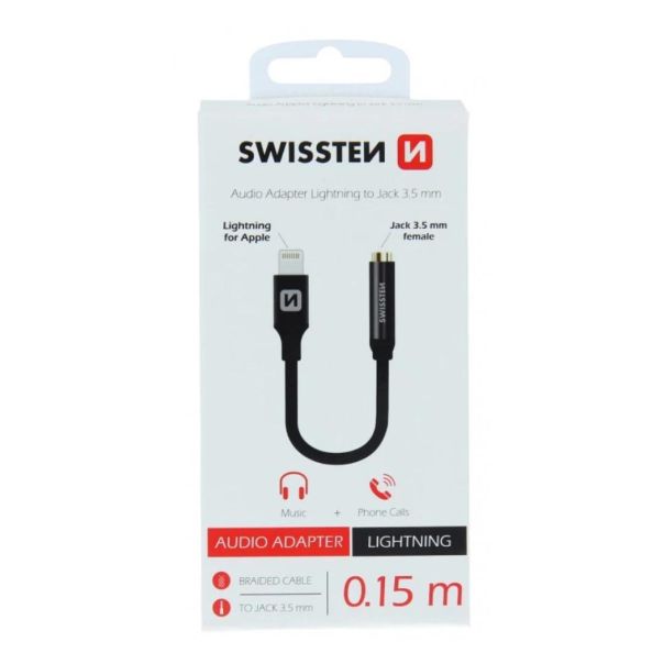 SWISSTEN Audio adapter Lightning na 3,5mm 0,15m, crna