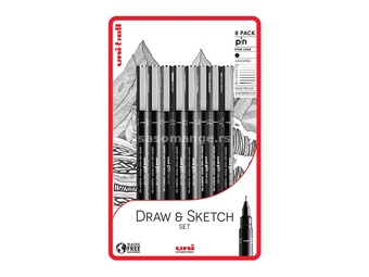 Set UNI PIN fineliner markera Draw and Sketch 8 kom