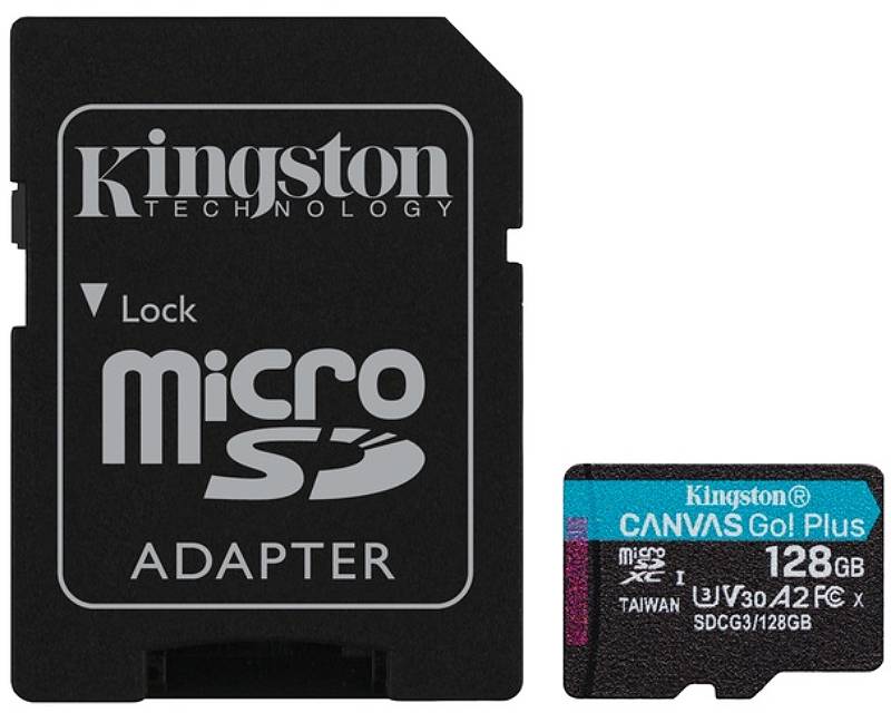 KINGSTON Memorijska kartica U3 V30 microSDXC 128GB Canvas Go Plus 170R A2 + adapter SDCG3/128GB