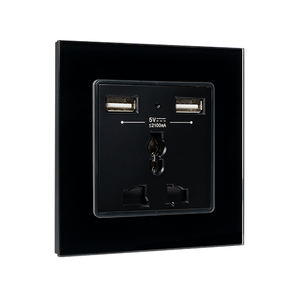 MULTI-FUNCT. SOCKET 16A WITH 2XUSB GLASS FRAME BL