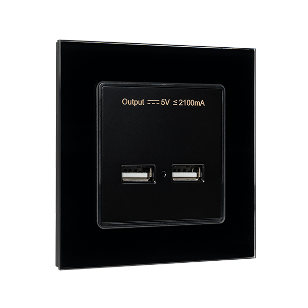 DOUBLE USB SOCKET GLASS FRAME BLACK