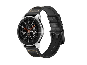 Crna kozna narukvica sa silikonskom oblogom 22 mm Samsung Watch, Huawei Watch