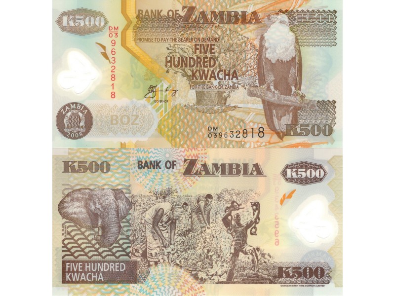 ZAMBIA 500 Kwatcha 2008 UNC , P-43 Polymer