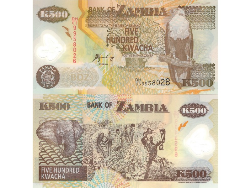 ZAMBIA 500 Kwatcha 2006 UNC , P-43 Polymer