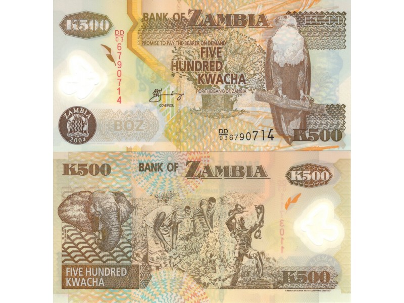 ZAMBIA 500 Kwatcha 2004 UNC , P-43 Polymer