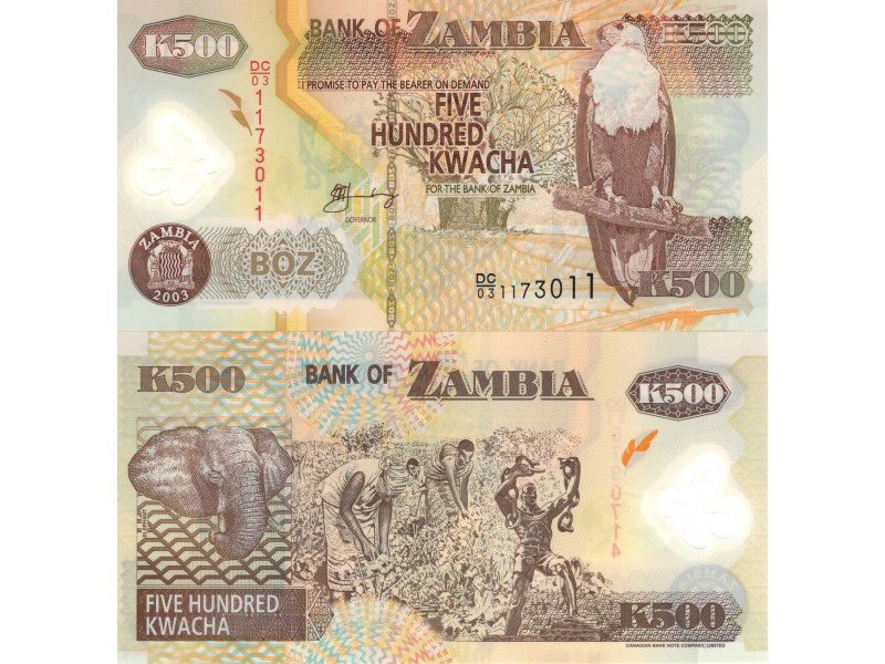 ZAMBIA 500 Kwatcha 2003 UNC , P-43 Polymer