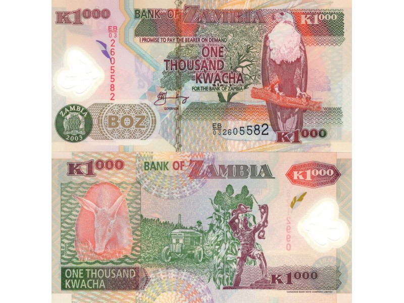 ZAMBIA 1.000 Kwacha 2003 UNC, P-44 Polymer