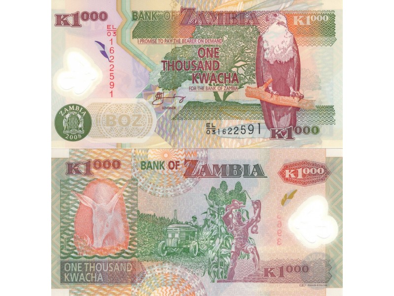 ZAMBIA 1.000 Kwacha 2008 UNC, P-44 Polymer