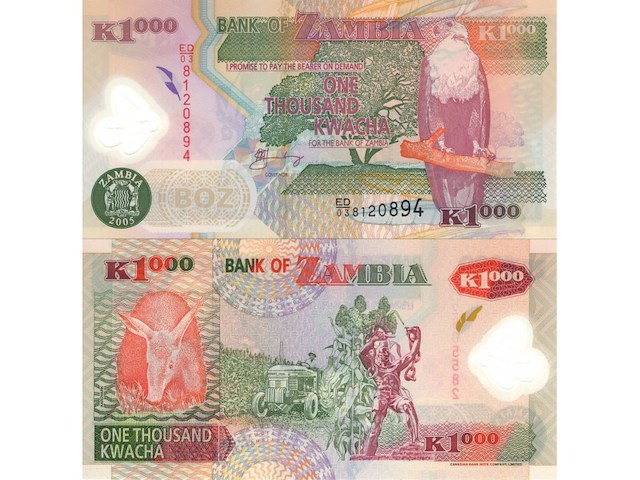 ZAMBIA 1.000 Kwacha 2005 UNC, P-44 Polymer