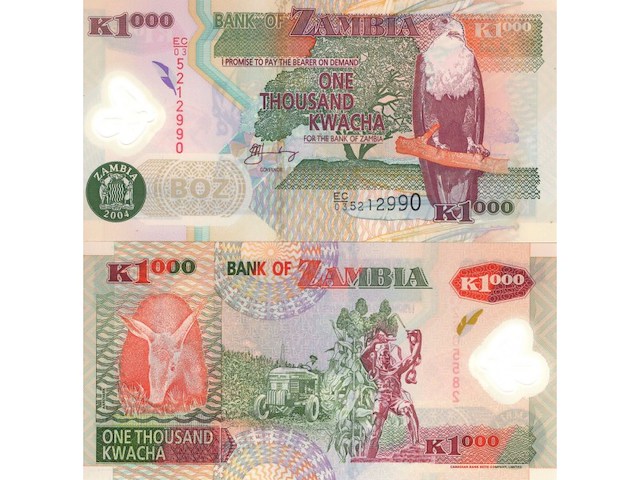 ZAMBIA 1.000 Kwacha 2004 UNC, P-44 Polymer