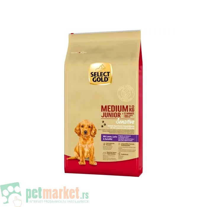 Select Gold: Hrana za mlade pse srednjih rasa Sensitive Medium Junior Jagnjetina i Losos, 12 kg