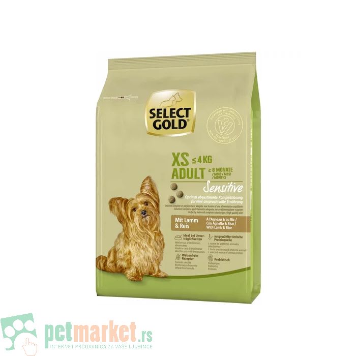 Select Gold: Hrana za odrasle pse minijaturnih rasa Sensitive XS Adult Jagnjetina, 1 kg