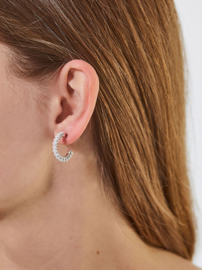 Silver-Plated Hoop Earrings With Faux Pearls