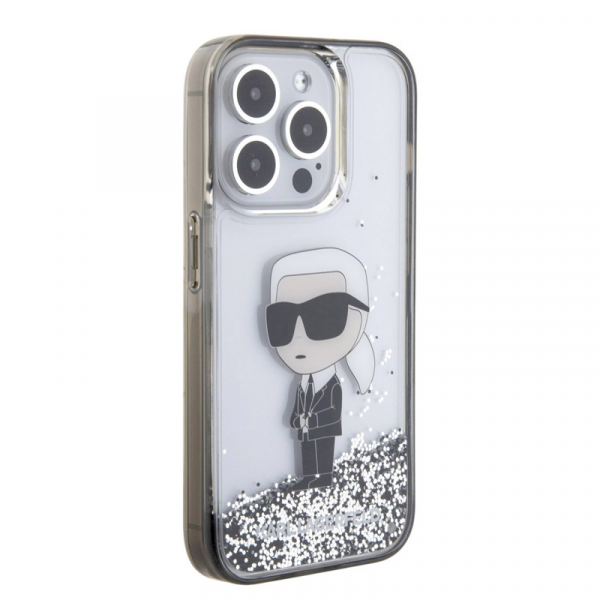 Maska Karl Lagerfeld Liquid Glitter Ikonik za iPhone 15 Pro Max 6.7 transparent