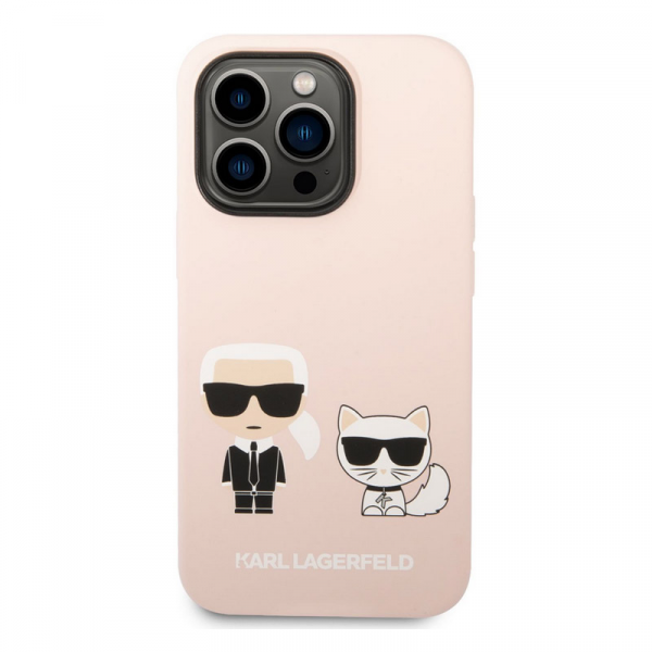 Maska Karl Lagerfeld and Choupette Liquid Silicone za iPhone 14 Pro Pink
