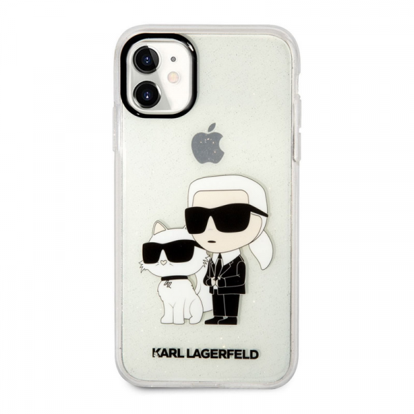 Maska Karl Lagerfeld IML Glitter Karl and Choupette NFT za iPhone 11 Transparent