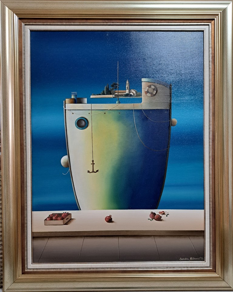 Brod, Sandra Mitrović, ulje na platnu, lux ram, sa 100×80 cm, bez 80×60 cm, 2023., sertifikat, 970 eura