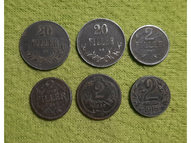 Austrougarska 1 - lot od 6 kovanica