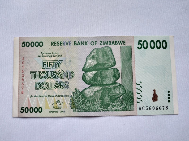 Zimbabve 50.000 dolara,2008 god.aUNC,P-74,ređe