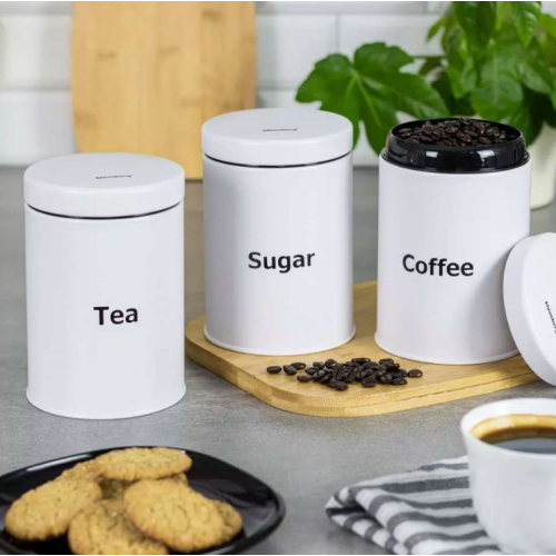 Set metalnih kutija za kafu šećer i čaj bela
