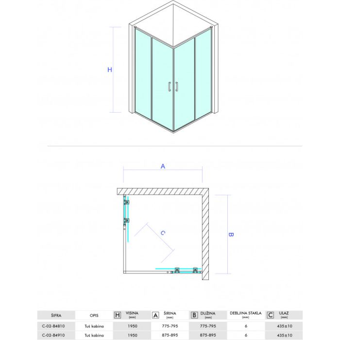 90x90 K tuš kabina CONCEPT Atlas Black zatamnjeno 6mm