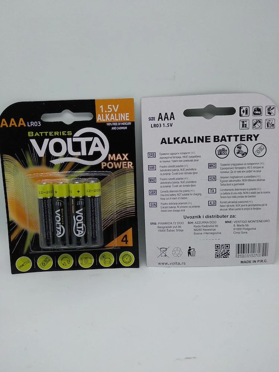 VOLTA alkalna baterija LR03 AAA 4/1-blis