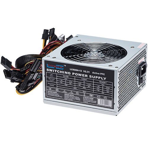 LC POWER Power Supply Office Series 600W BULK - ATX 2.2, 4×S-ATA, 2×molex, 1×FDD, 1×PCIex, 120mm fan, active PFC | LC600H-12 bulk