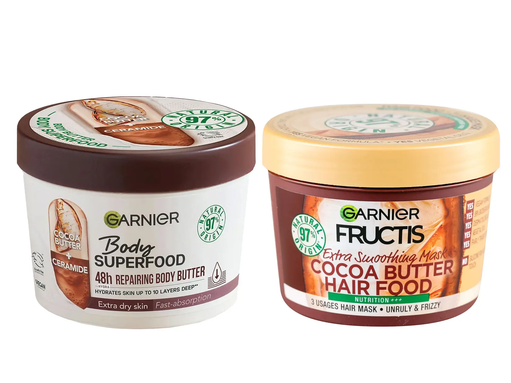 GARNIER Body Superfood Krema za telo Cocoa 380ml + GARNIER Fructis Hair Food Maska za kosu Cocoa 390ml