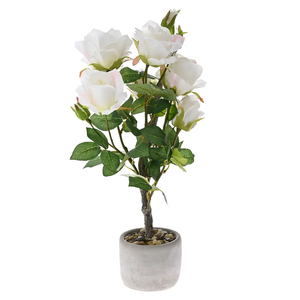 DIKER HOME Veštačka ruža u keramičkoj saksiji 62 cm bela