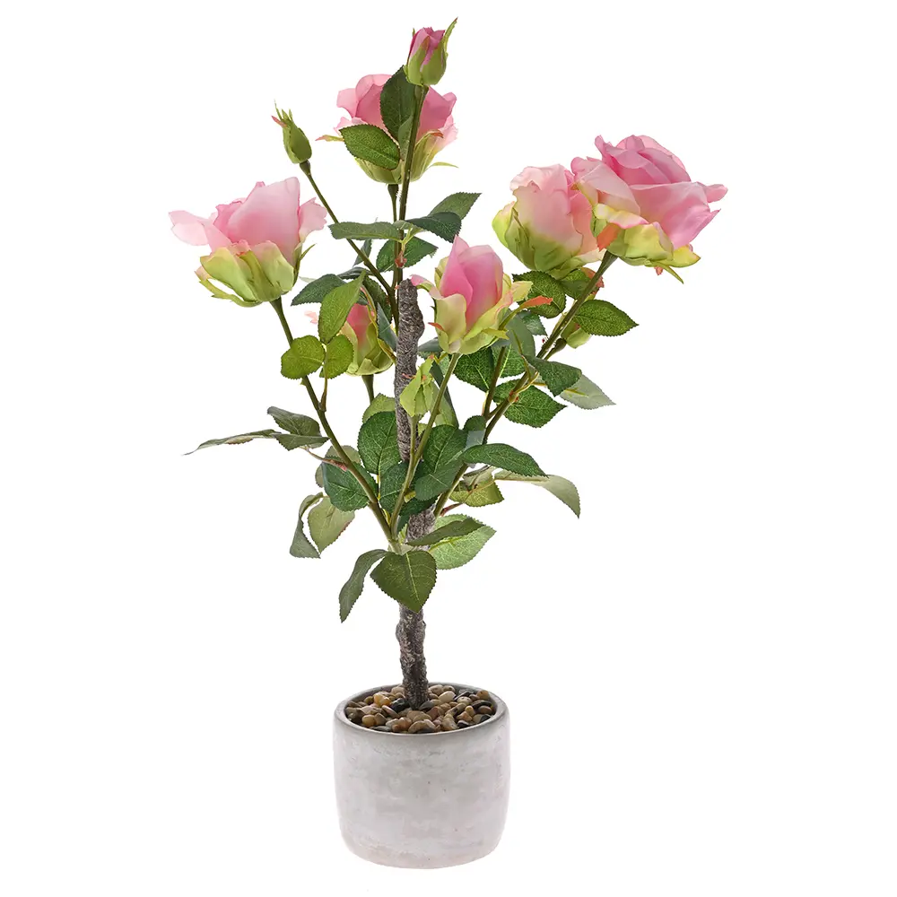 DIKER HOME Veštačka ruža u keramičkoj saksiji 62 cm roze