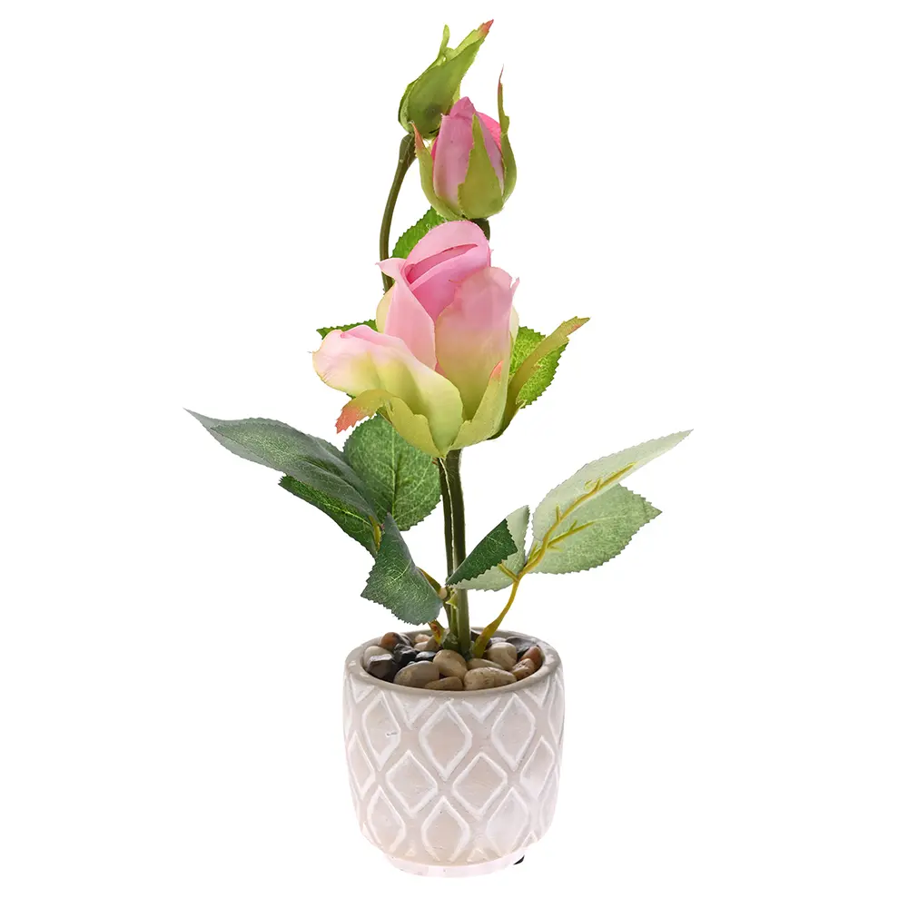DIKER HOME Veštačka ruža u keramičkoj saksiji 28 cm roze