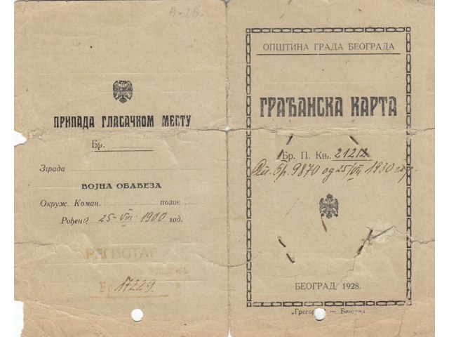 Građanska karta Beograd 1928.
