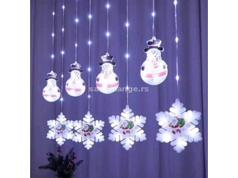 Prelepa novogodisnja LED zavesa sa motivima Sneska Belica i pahuljica 3m