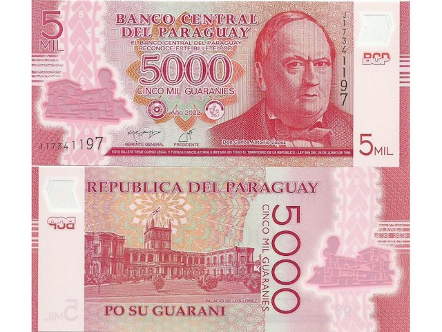 Paraguay 5000 guaranies 2022. UNC Polimer