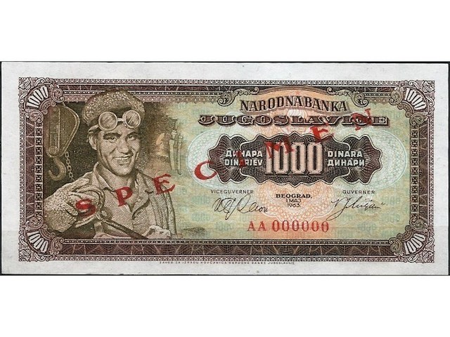 1000 dinara 1963 UNC SPECIMEN