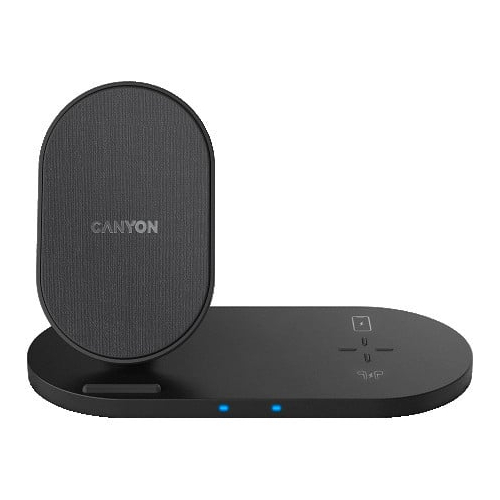 Canyon WS-202 2in1 wireless charger, Input 5V3A, 9V2.67A, Output 10W7.5W5W, Type c cable length 1.2m, PC+ABS,with PU part ,180*86*111.1mm,