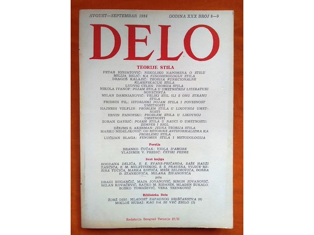 Delo. Broj 8-9. Avgust - Septembar 1984.  Teorije stila