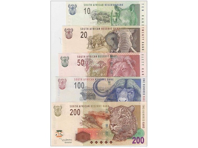 Southa Africa 10 - 20 - 50 - 100 - 200 rand 2005. UNC