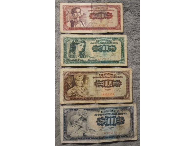 JUGOSLAVIJA - SET 1963 / 100+500+1000+5000 DINARA